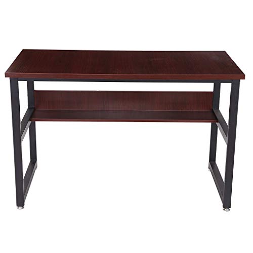 OKBOP Office Writing Desk for Home, 47'' Modern Wood Corner Desk with Storage Shelf, Small Laptop Computer Desk for Small Space, Cheap Student Study Table Notebook Workstation (Wine)