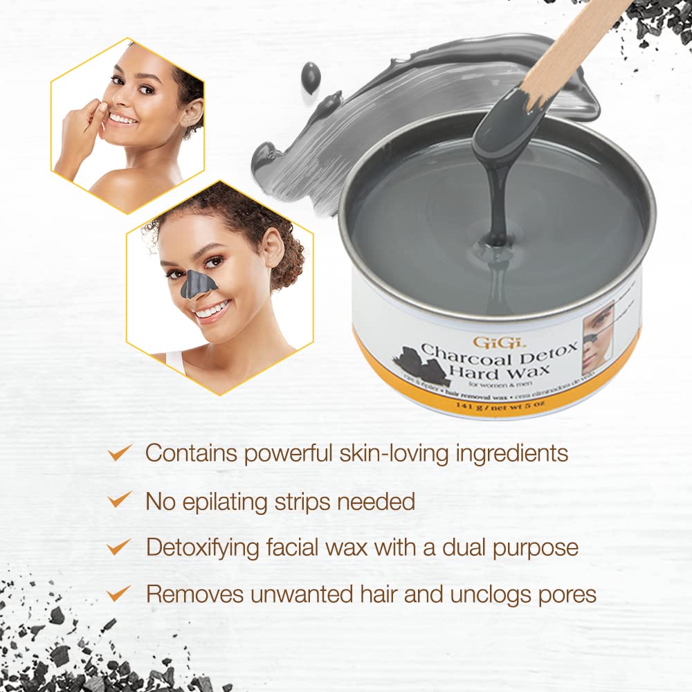 GiGi Charcoal Detox Facial Wax, Unclogs Pores, Stripless, for Delicate Skin, Brows, Upper Lip, 13 oz, 1-pack