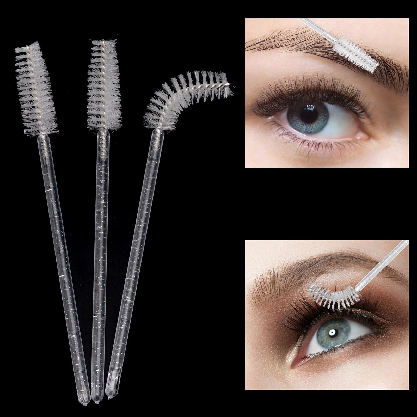 300 Pcs Disposable Mascara Wands, Crystal Spoolies Brush for Eyelash Extensions, Spooly Eyelash Eyebrow Brushes Lash Wand Applicator Makeup Kits (White)