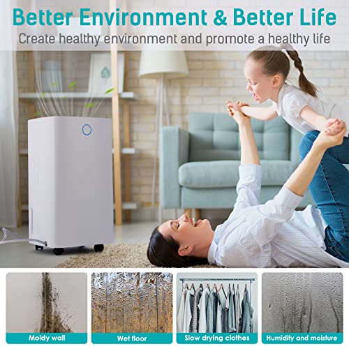 2000 Sq. Ft Dehumidifier for Basement with Drain Hose, Auto or Manual Drainage, 0.5 Gallon Water Tank Capacity