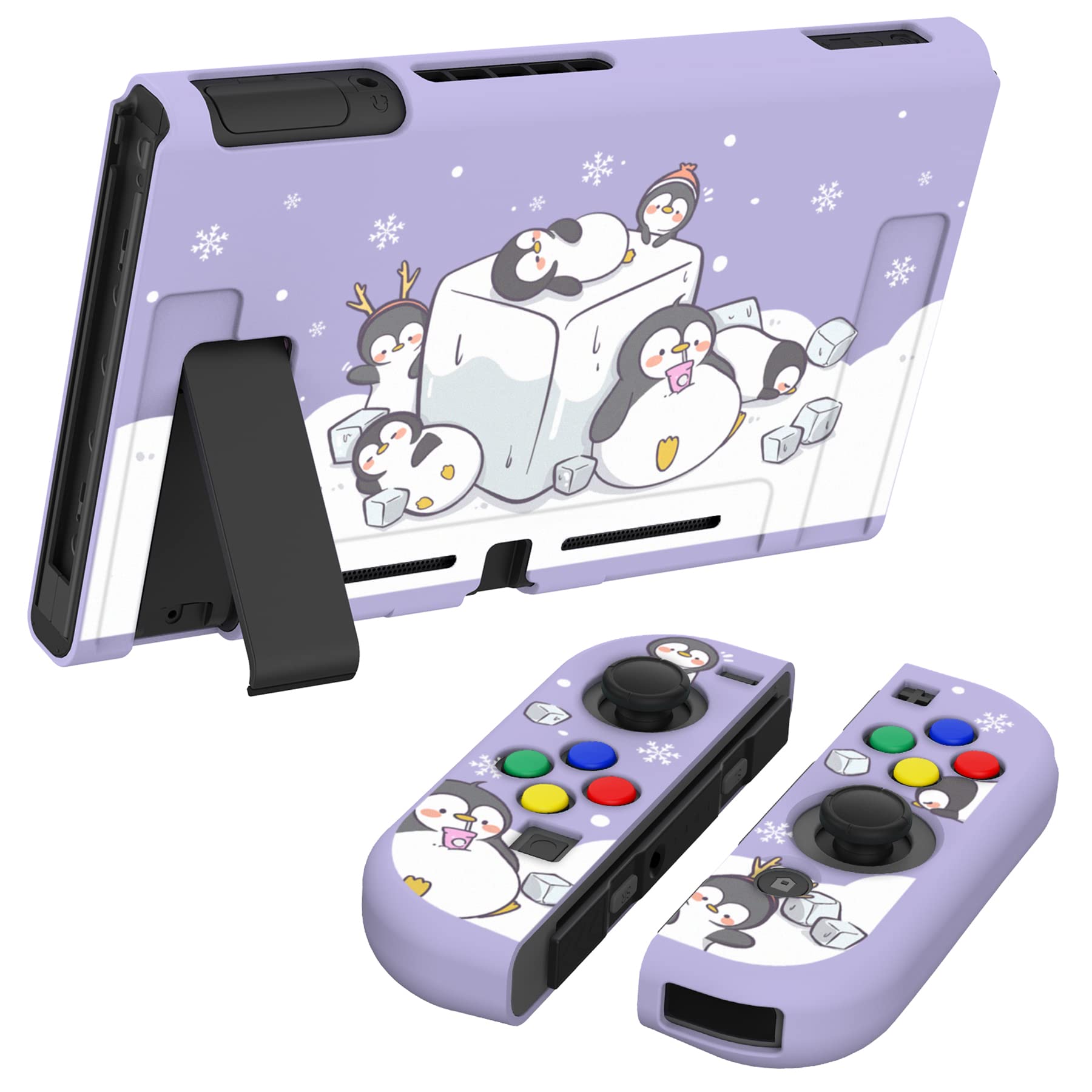 PlayVital ICY Cube Penguin Protective Case for Nintendo Switch, Soft TPU Slim Case Cover for Nintendo Switch Joycon Console with Colorful ABXY Direction Button Cap