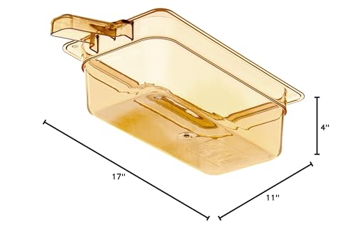 Carlisle FoodService Products 30861H13 StorPlus High Heat Food Pan with 1 Handle, 4" Deep, Third Size, Amber