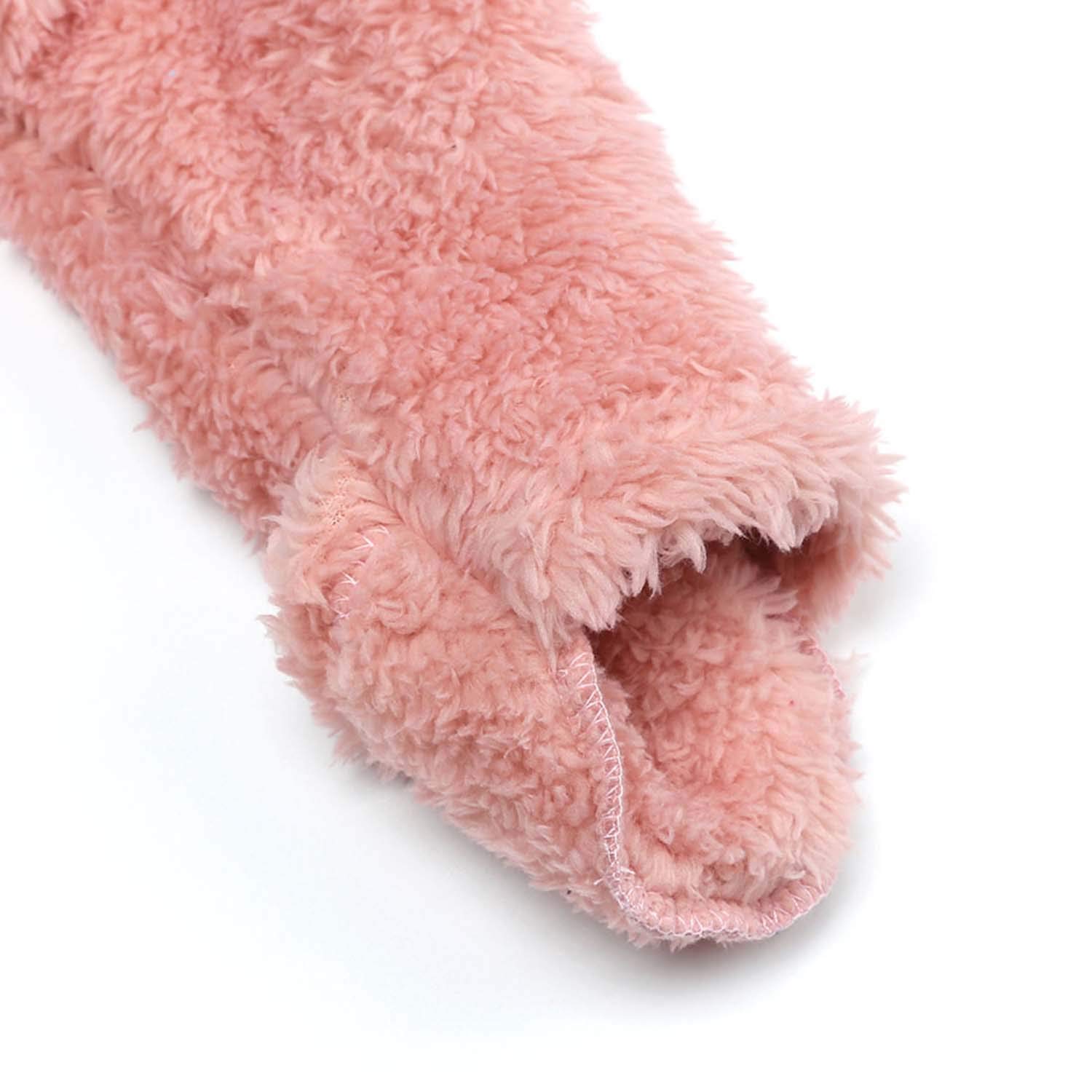 Newborn Baby Warm Snowsuit Cotton Fleece Hooded Romper Bear Pattern Jumpsuit for Baby Girl Boy Pink 0-3M