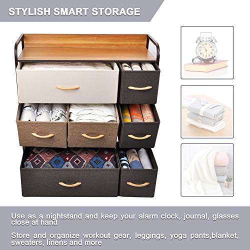 CERBIOR Drawer Dresser Closet Storage Organizer 7-Drawer Closet Shelves, Sturdy Steel Frame Wood Top with Easy Pull Fabric Bins for Clothing, Blankets - Mixture