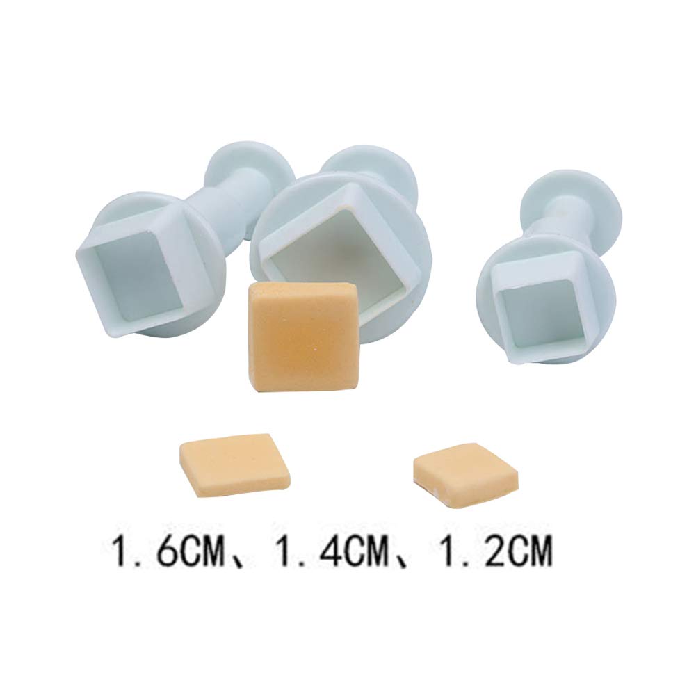 3Pcs Square Plunger Cutters Set Fondant Sugarcraft Decorating Cutters Tools-Tiny(0.6")