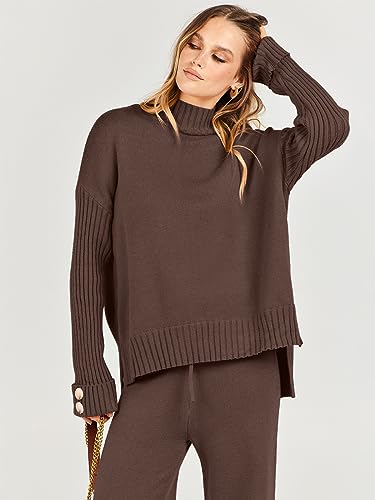 ANRABESS Women's Two Piece Outfits Sweater Sets Long Sleeve Knit Pullover and Wide Leg Pants Lounge Sets 2023 Fall Fashion Clothes Tracksuit Sweatsuit Set B1022shenfei-XL