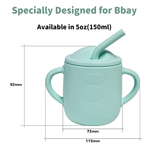 Adocham 100% Silicone Baby Cup With Straw & 2 Handles,Food Grade Toddler Infant Sippy Training Cups Spill Proof,BPA-Free,6 Months+,5oz (Cyan)