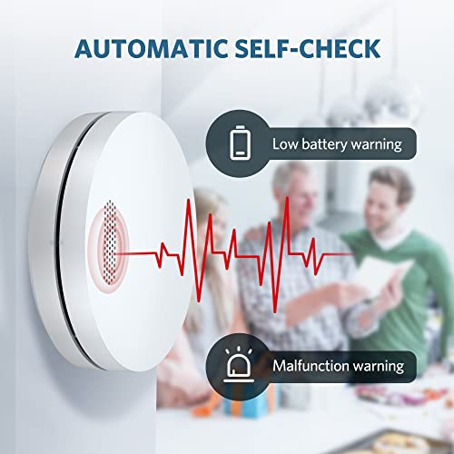 3 Pack Fire Alarms Smoke Detectors, HATHEPHS 10-Year Battery Ultra-Thin Photoelectric Smoke Alarm with Large Test/Silence Button, Adhesive Tapes Included