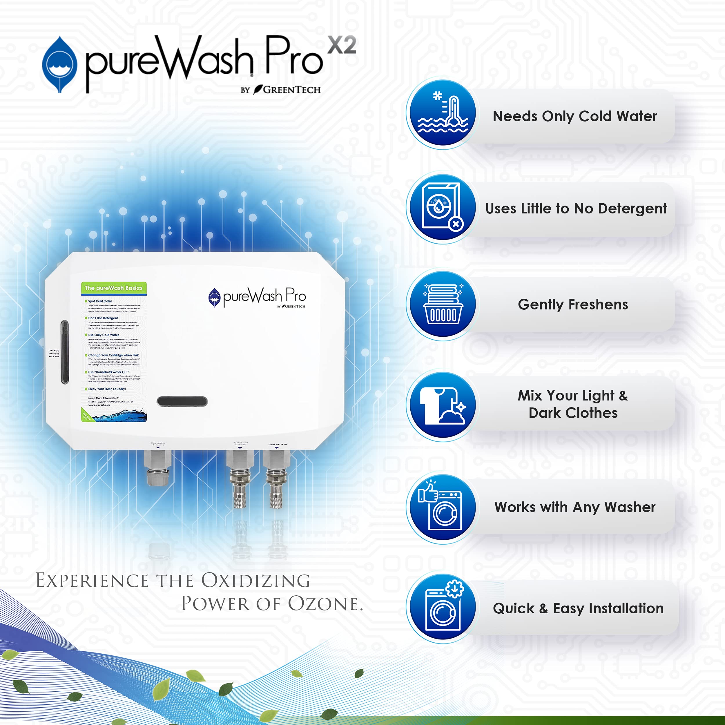 Greentech Environmental pureWash Pro X2 Detergent-Less Laundry System - Ozone Generator for Washing Machines