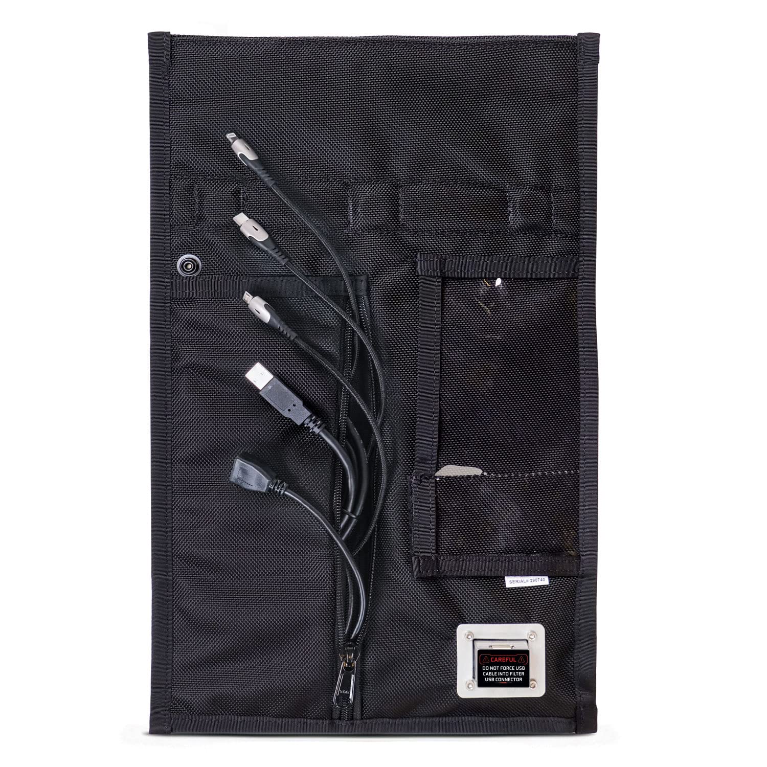 Mission Darkness Window Charge & Shield Faraday Bag for Tablets // Includes USB Filter, Transparent Window, and Cable Set for Data Extraction and Charging Devices While Shielded from RF Signals