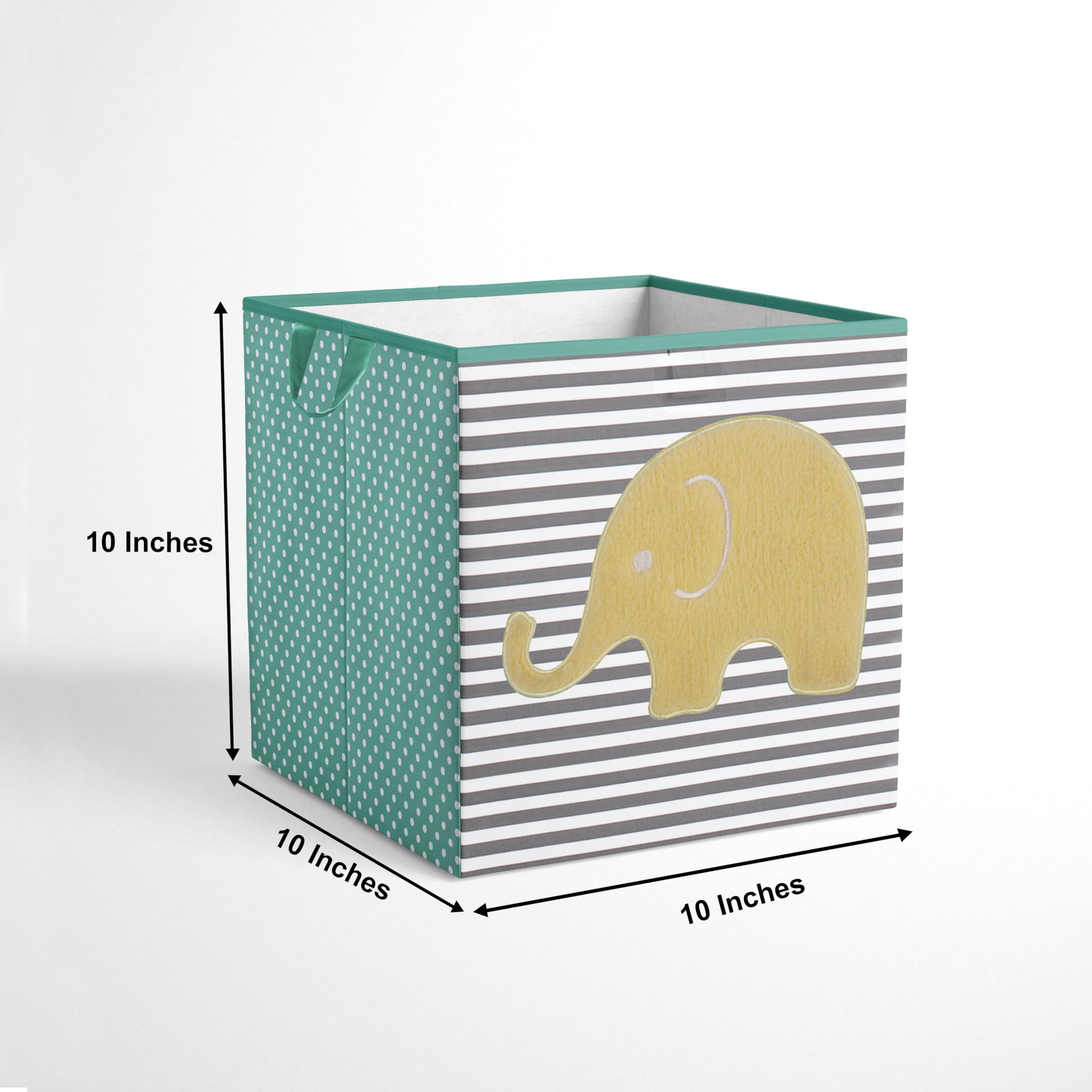 Bacati - Small Storage Tote Elephants Mint/Yellow/Grey 10 x 10 x 10 inches