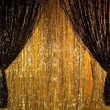 Adorox (2 pc Metallic Black) Metallic Silver Gold Rainbow Photo Backdrop Foil Fringe Curtains Party Wedding Event Decoration