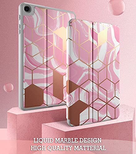 Popshine Marble Series Designed for Samsung Galaxy Tab A 10.1 2019 Case, Model SM-T510/T515, Full Body Premium 360 Degree Protective Folio Cover with Built-in Screen Protector, Liquid Marble Pink