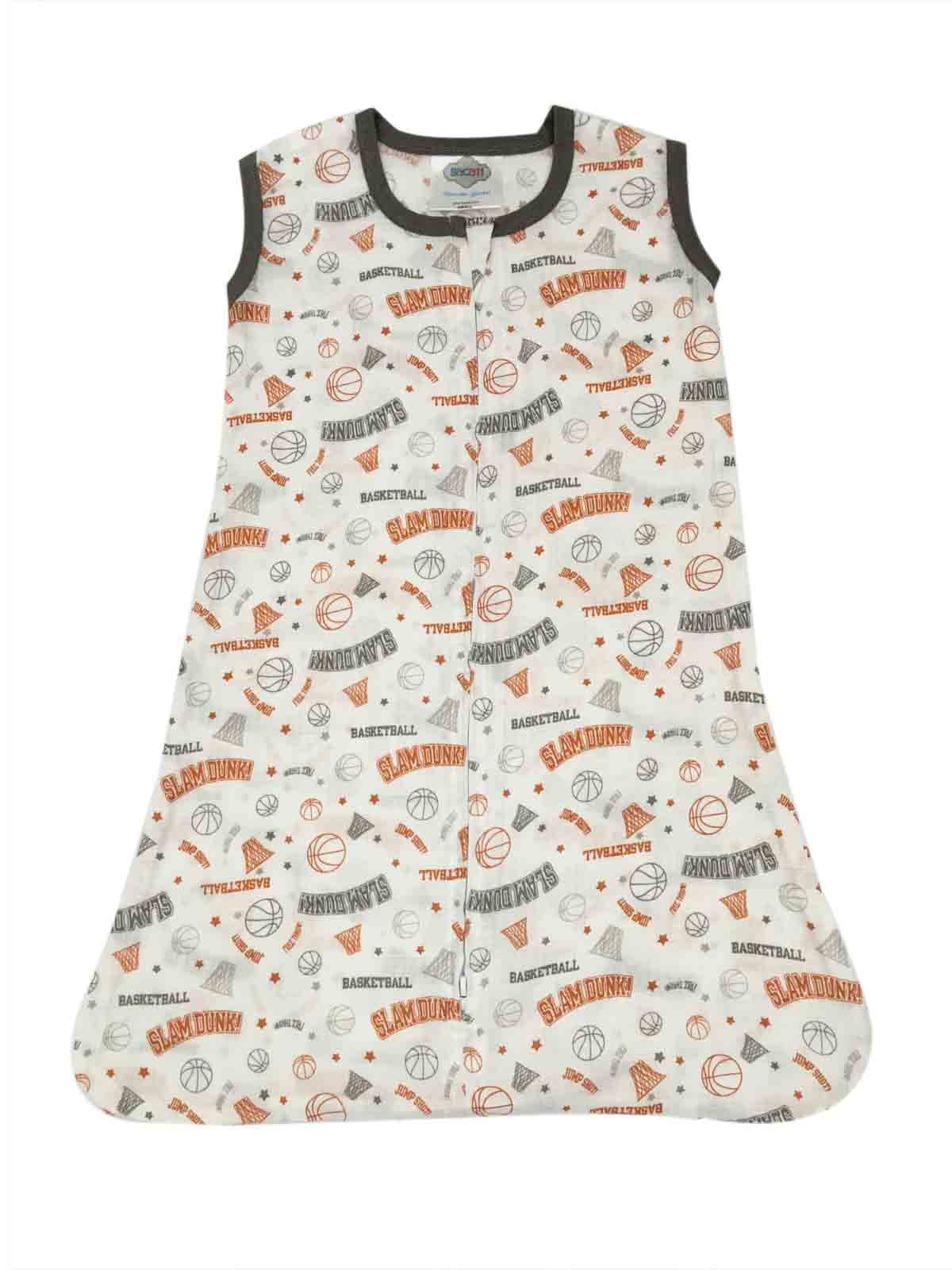 Bacati Basketball Muslin Sleep Sack, Orange/Grey, Newborn