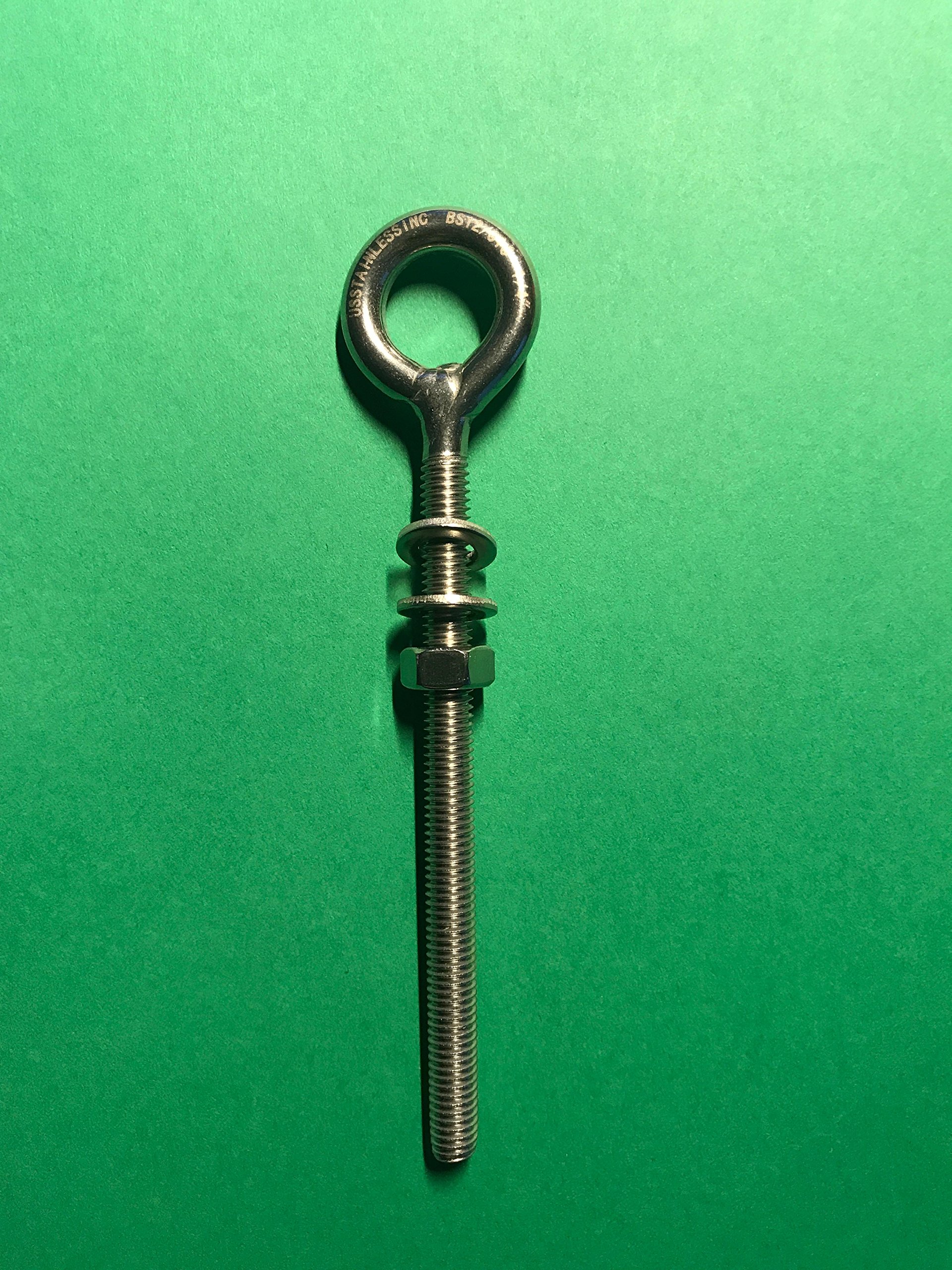 US STAINLESS 4 Pieces Stainless Steel 316 M6 Eye Bolt 6mm x 80mm (1/4" x 3 3/16") Marine Grade Pitch of 1