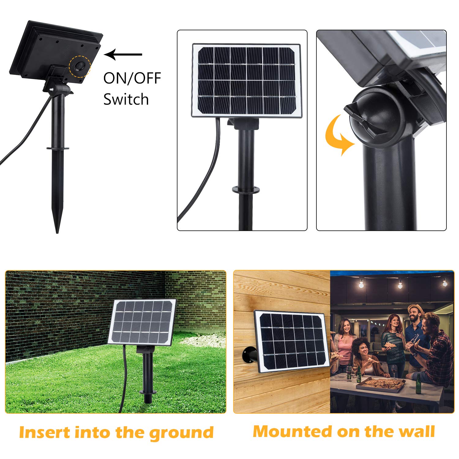 ANBRITE LED Outdoor Garden String Lights Solar Powered, 48FT Hanging 15+1 LED Edison Bulbs E27 Sockets Indoor/Outdoor Festoon Lighting for Party, Wedding Warm White Commercial Grade Connectable
