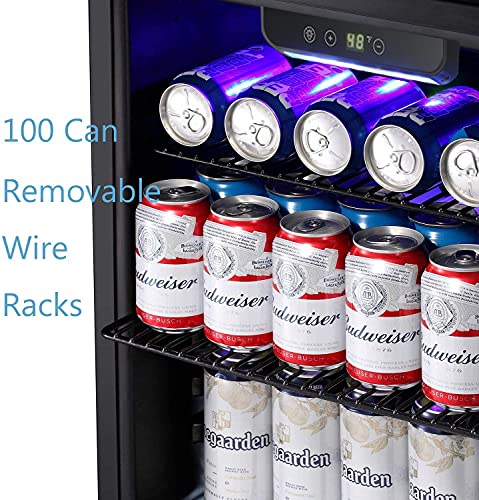 Antarctic Star Beverage Refrigerator -120 Can Mini Fridge for Soda Beer or wine, Small Drink Dispenser, For Office or Bar with Adjustable Removable Shelves, Black, 3.2 Cu.Ft.