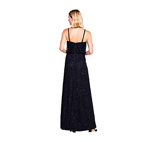 Adrianna Papell Women's Long Beaded Blouson Gown, Black, 16