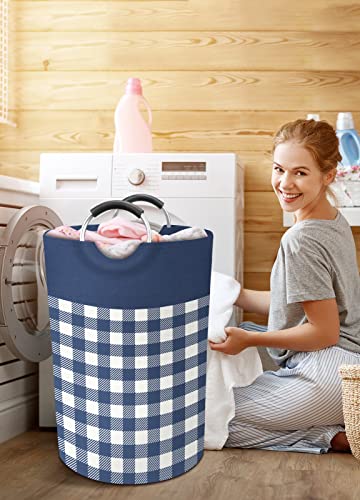 BlissTotes Large Laundry Basket Laundry Hamper Bag Washing Bin Clothes Bag Collapsible Tall With Handles Waterproof Travel Bathroom College Essentials Storage For College Dorm, Family (Blue, M)