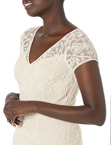 Adrianna Papell Women's Long Beaded Dress, Ivory, 8