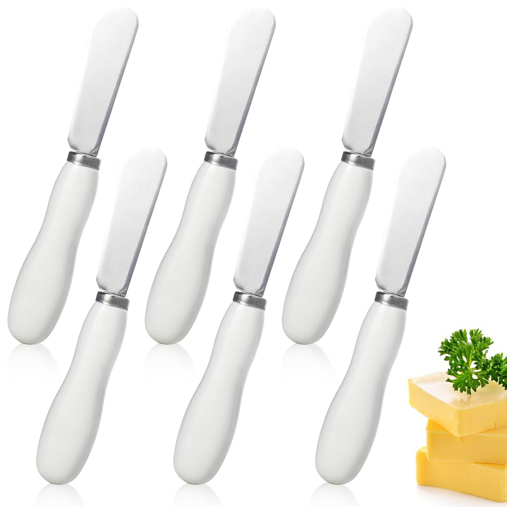 AISBUGUR Butter Knife Spreader, 4Pack Butter Knife with Comfortable Handle and Stainless Steel Blade, Cheese Butter Spreader Knives for Kitchen 5.3" White