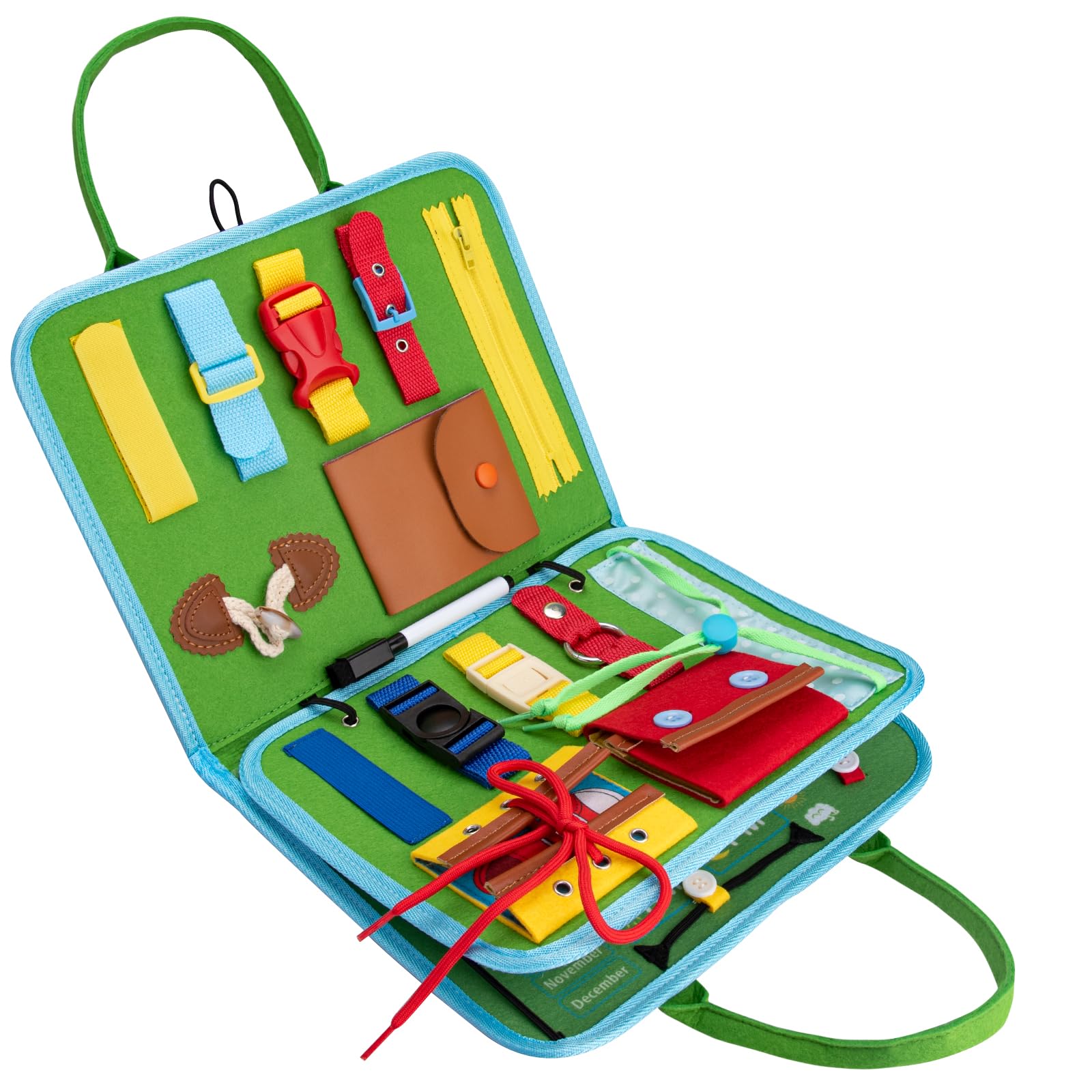 Ancistro Busy Board, Montessori Toys for 1 2 3 4 Years Old, Sensory Toys, Girls & Boys Preschool Toddler Activities Educational / Travel Toys for Fine Basic Dress Motor Skills