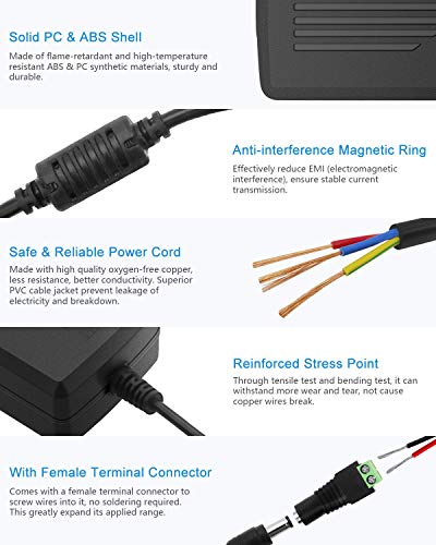 ALITOVE DC 12V 5A Power Supply Adapter Converter Transformer AC 100-240V Input with 5.5x2.5mm DC Output Jack for 5050 3528 LED Strip Module Light