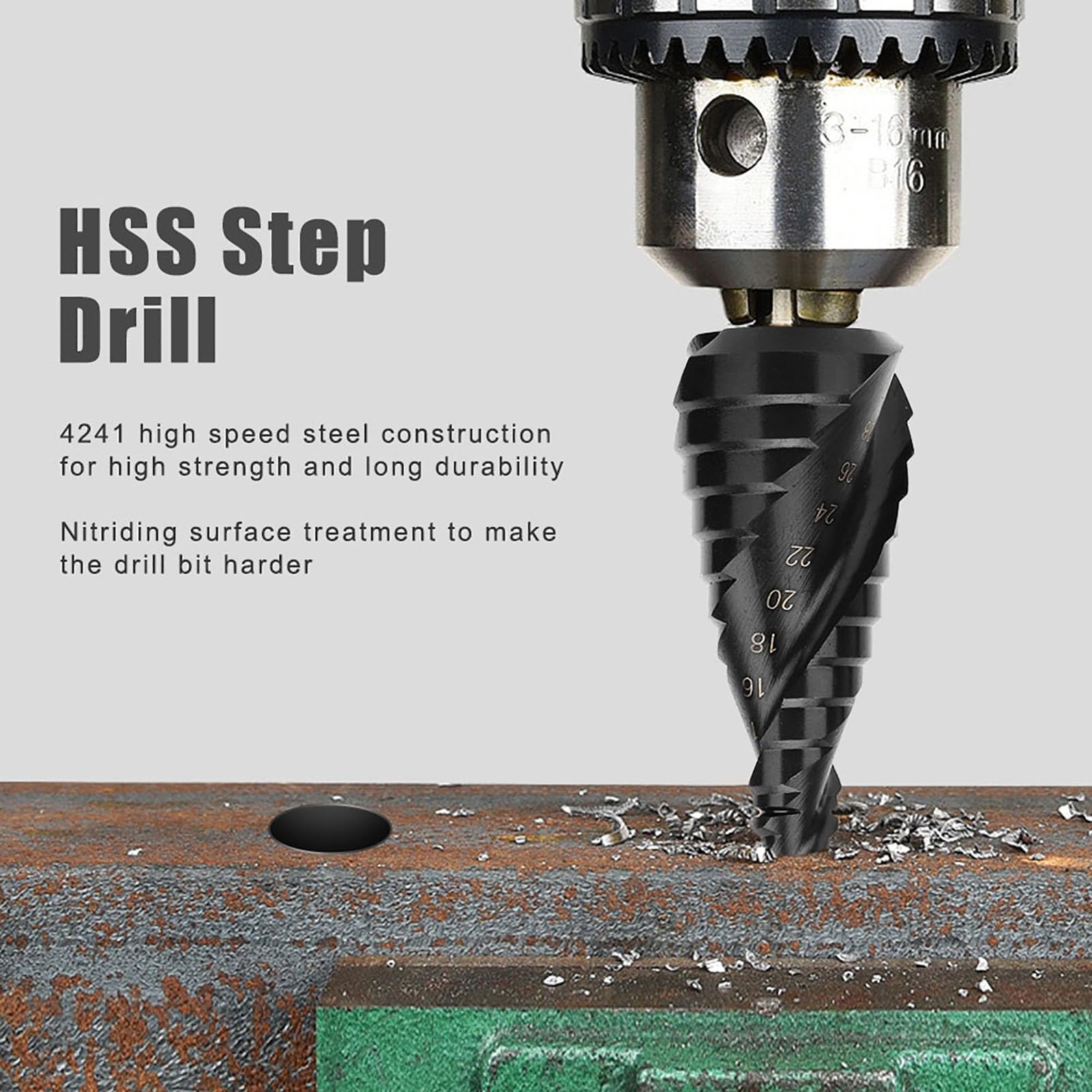 Step Drill Bit, Black Cone Drill Bits for Metal Wood 6-30mm Cone Step Drill Bit Step Hole Cutter Nitriding High Speed Steel for Aluminum Plastic