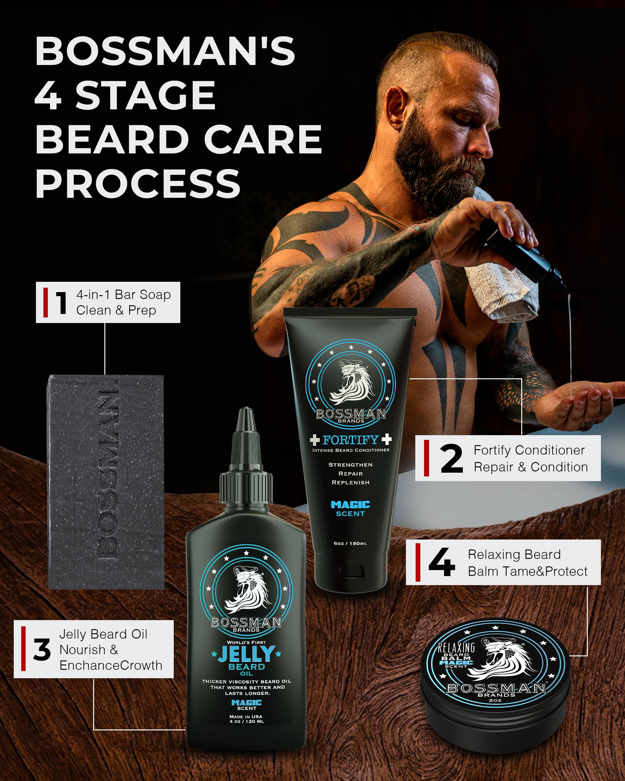 Bossman Beard Oil Jelly (4oz) - Beard Growth Softener, Moisturizer Lotion Gel with Natural Ingredients - Beard Growing Product (Magic Scent)