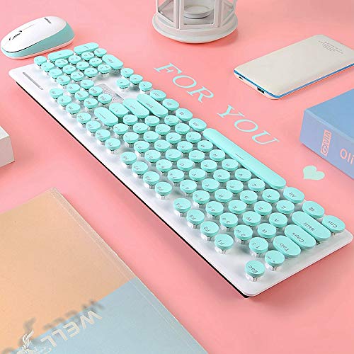 CORN Technology N520 Ergonomic Design, Retro Chiclet Round Keycaps, 2.4GHz Wireless Connectivity Silent Typing Keyboard and 1600DPI Mouse Combo for Office and Game (Blue)