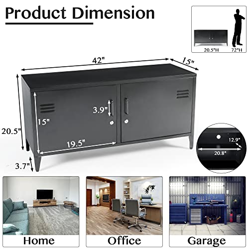 HOPUBUY Metal Storage Cabinet with Lock, Steel Locker Cabinet with Removable Shelves and 2 Locking Doors, Black Storage Cabinets for Home, Garage, Office, Bedroom