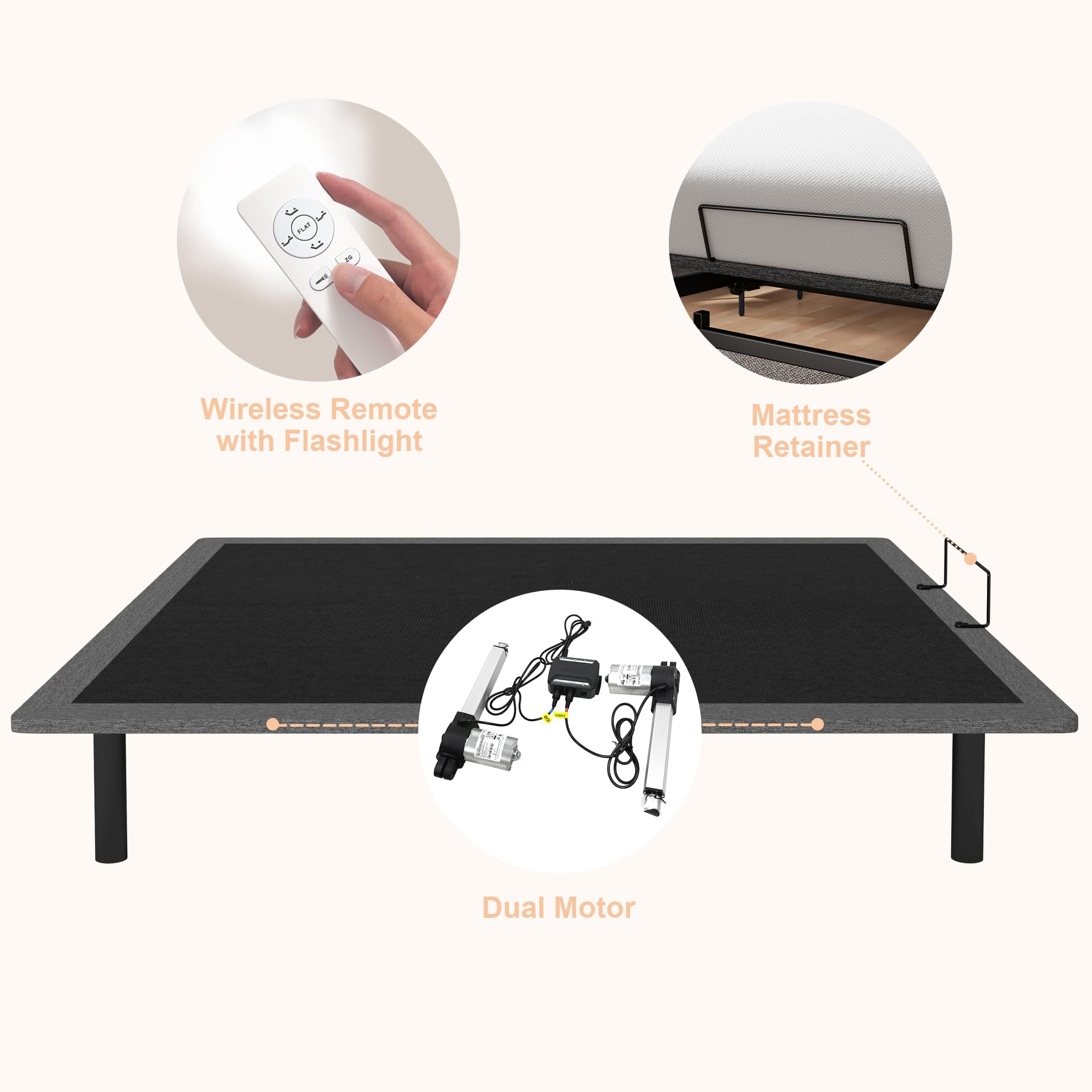 GOLDORO Ergonomic King Size Adjustable Bed Base, Wireless Remote Control, Whisper Quiet Durable Motor, Independent Head and Foot Incline