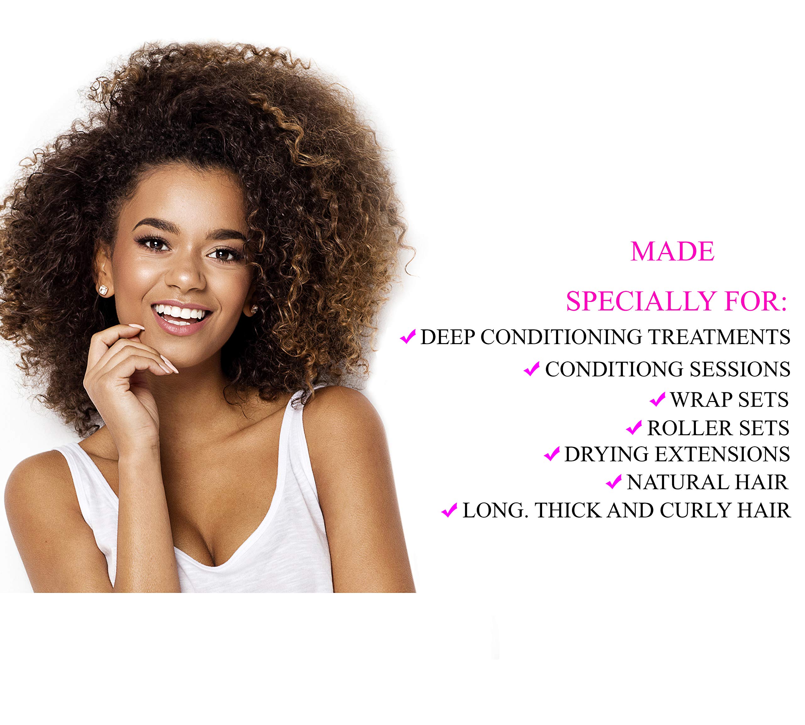 Bonnet Hair Dryer Attachment-W/ 10 Silicone Hair Curlers-Extra Large Adjustable Soft Hooded Hair Dryer Bonnet With Extra Long Hose For Drying,Styling,Curling&Deep Conditioning Fits All Head&Hair Sizes