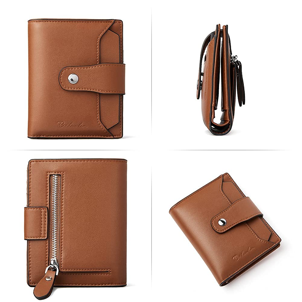 BOSTANTEN Women Leather Handbag Designer Large Hobo Purses Shoulder Bags Bundled with Small Bifold Zipper Pocket Wallet Card Case Purse with ID Window Brown