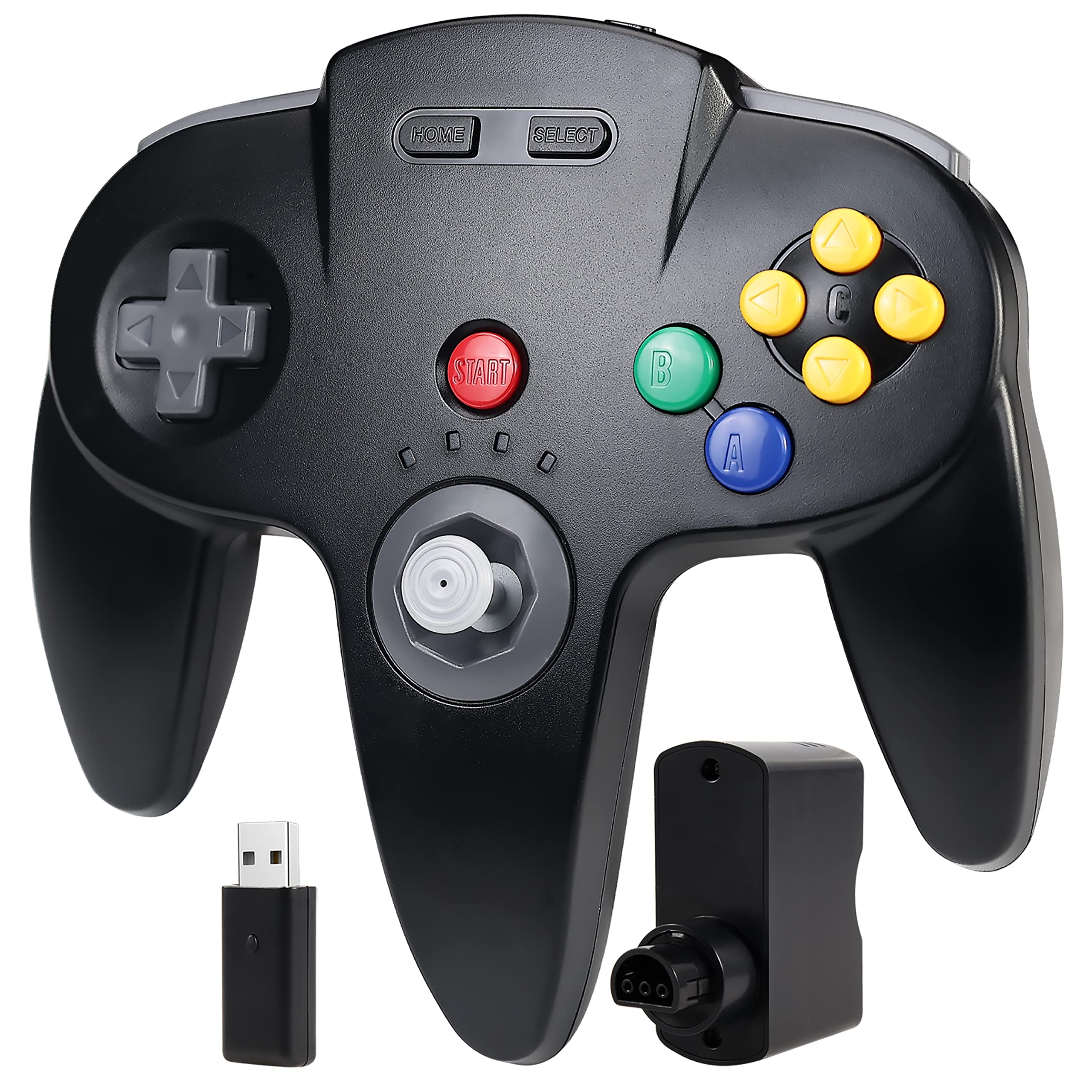 2.4 GHz Wireless N64 Switch Online Controller, USB Receiver & N64 Receiver, Compatible with Windows PC Laptop iOS Mac Raspberry Pi, N64 / Switch Online/NSO - (Plug and Play) (Rechargeable) Black