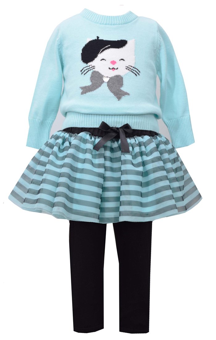 Bonnie Baby Baby-Girls Reindeer Intarsia Sweater to Mesh Skirt Skegging Set, Pink, 3-6 Months