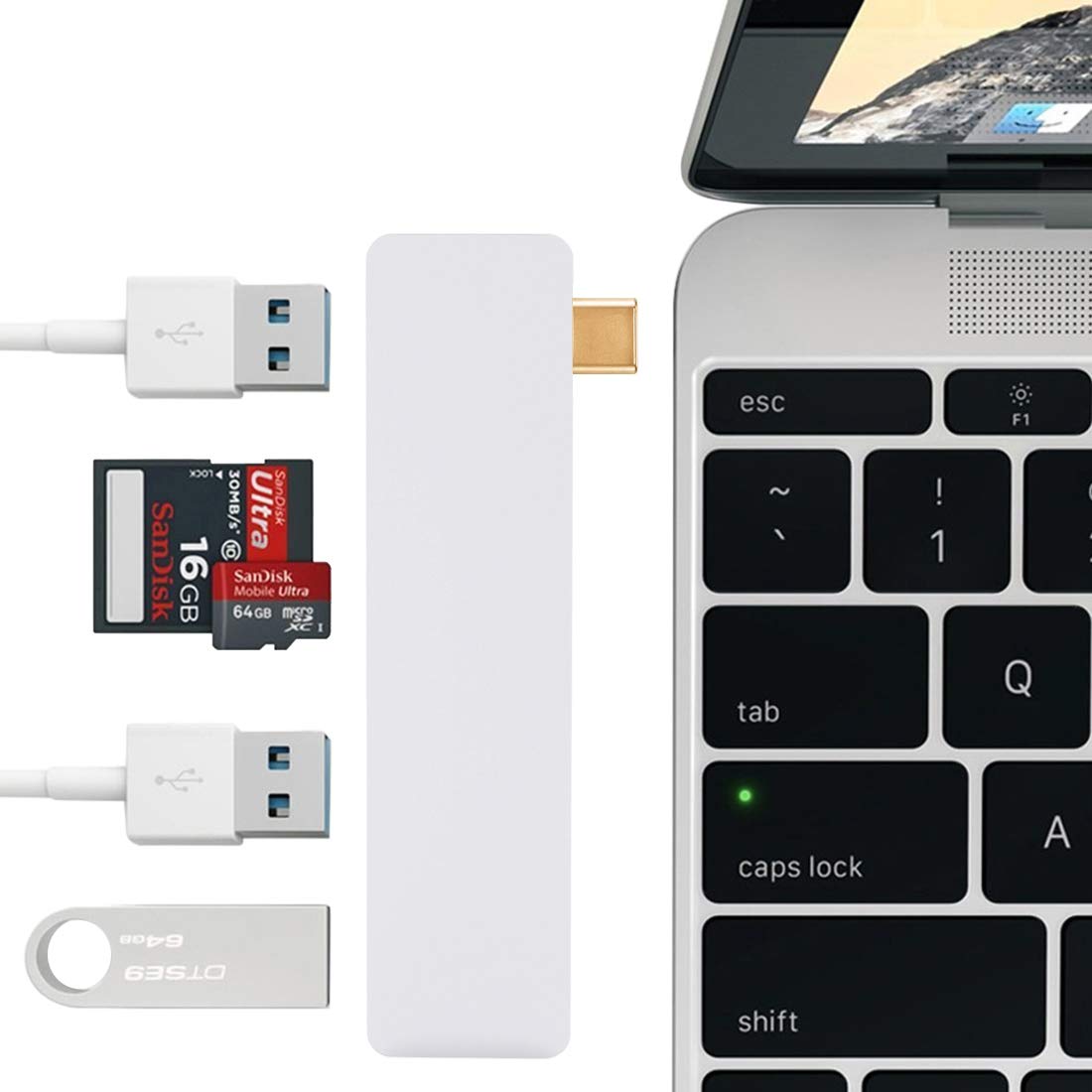 Jiali USB-C Hub Converter 5 in 1 Multi-Function Aluminium Alloy 5Gbps Transfer Rate USB-C/Type-C HUB Adapter with 3 USB 3.0 Ports & SD Card Slot & TF Card Slot for MacBook 2015/2016 / 2017(Grey)