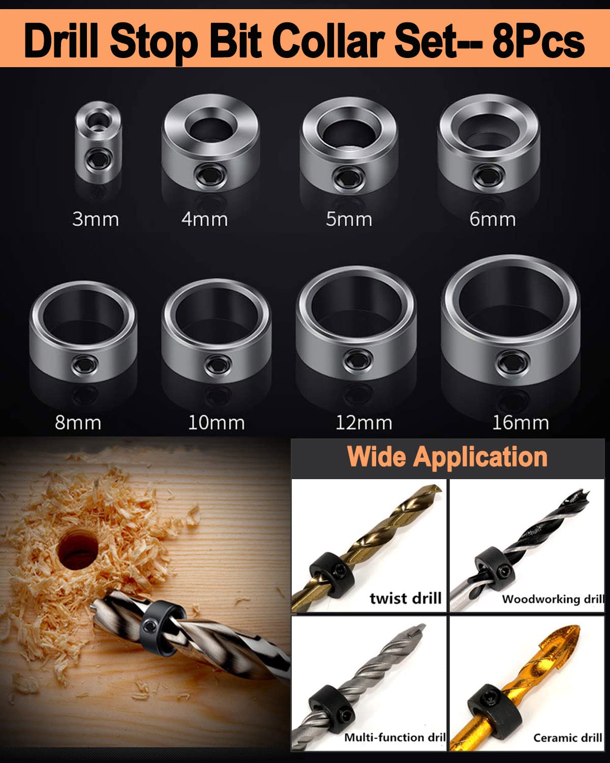 50 Pack Wood Working Chamfer Drilling Tools, 12 Countersink Drill Bit Set, 7 Counter Sinker Drill Bit Set, 8 Plug Cutters for Wood, 8 Drill Stop Bit Collar Set, 6 Step Drill Bits and 6Pcs High