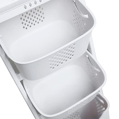 3 Tier Laundry Rack with Basket, Freestand Laundry Hamper Basket Sorter with Wheels,Clothes Storage Organizer Shelf Rolling Cart for Bathroom/Kitchen