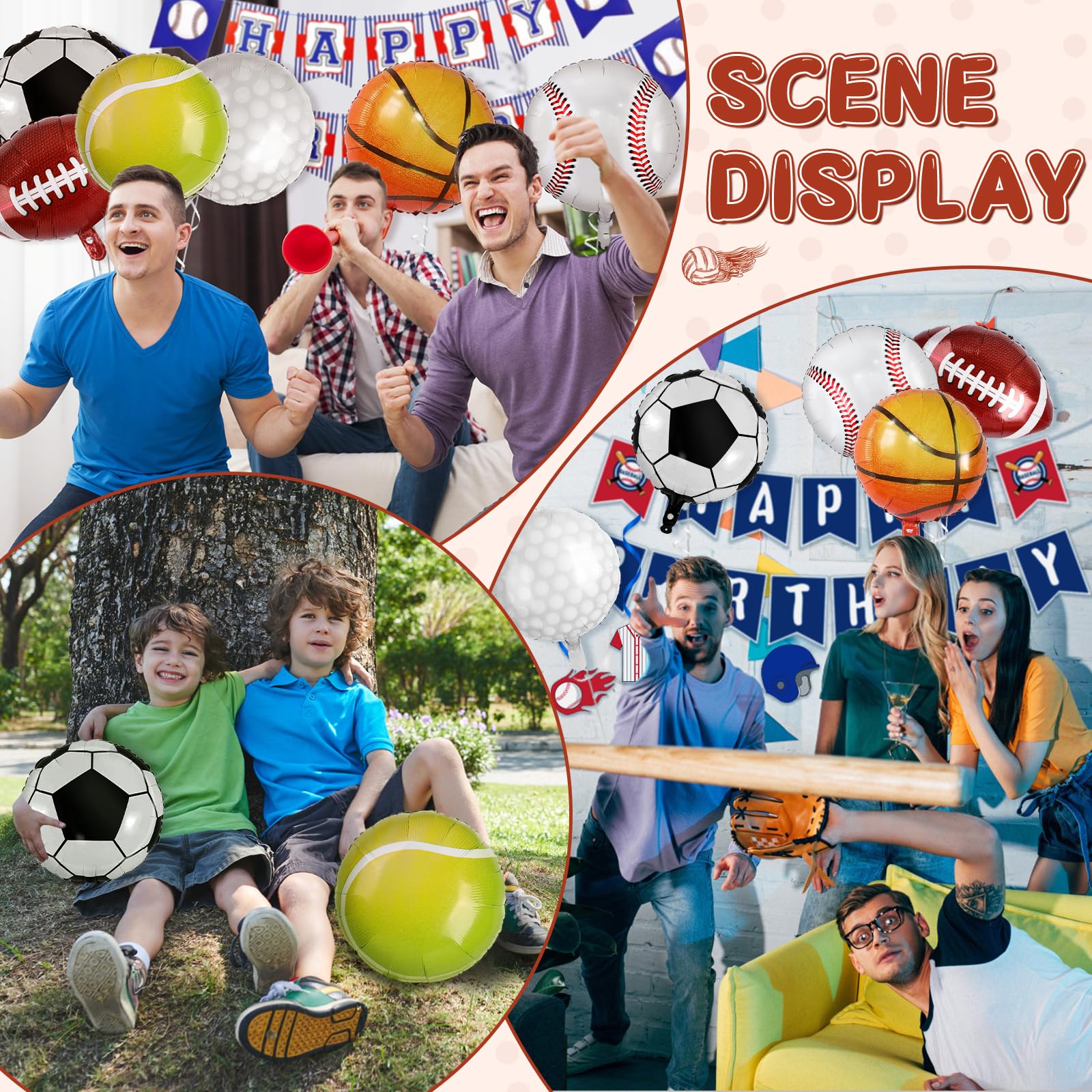 28 Pieces Sports Foil Balloon Set, Mylar Sports Balloons - 18 Inch Baseball Balloons Basketball Balloons Soccer Balloons Volleyball Balloons Sports Game Balloons for Birthday Sports Themed Party