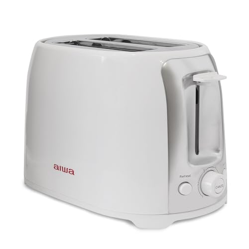 Aiwa Toaster, 2 Slice Wide Slot, Reheat and Defrost Function, 6 Browning Settings, Drop Down Crumb Tray, White