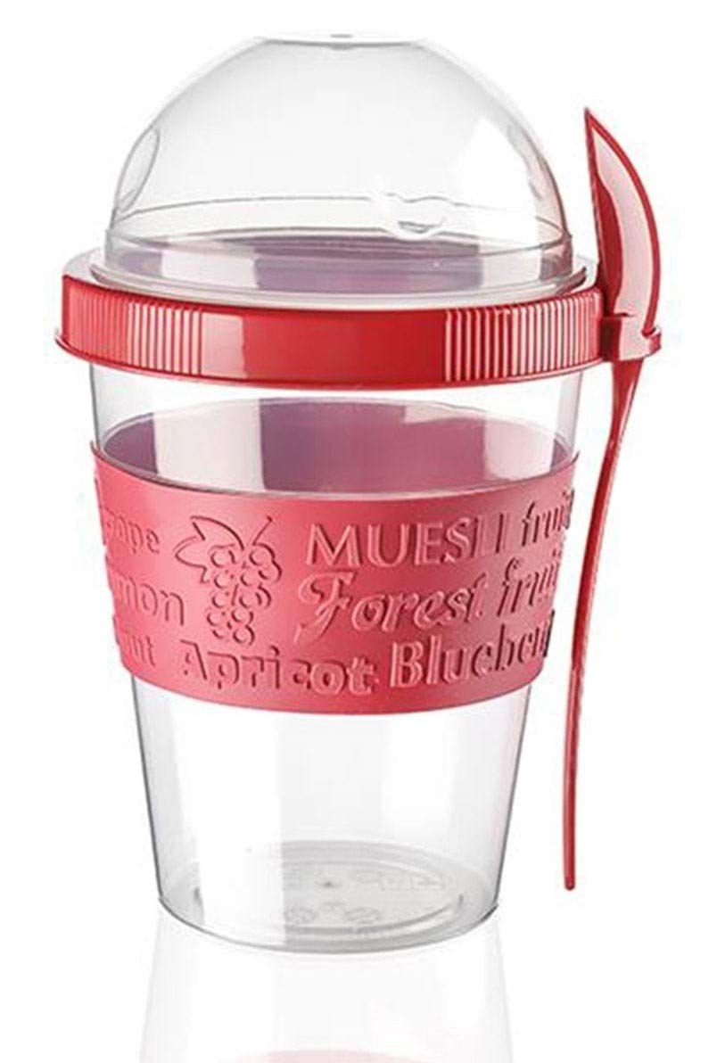 Titiz 20 oz Cereal On the Go Cups Portable Lux Yogurt Cereal To-Go Container with Top Lid Granola & Fruit Compartment (Red)