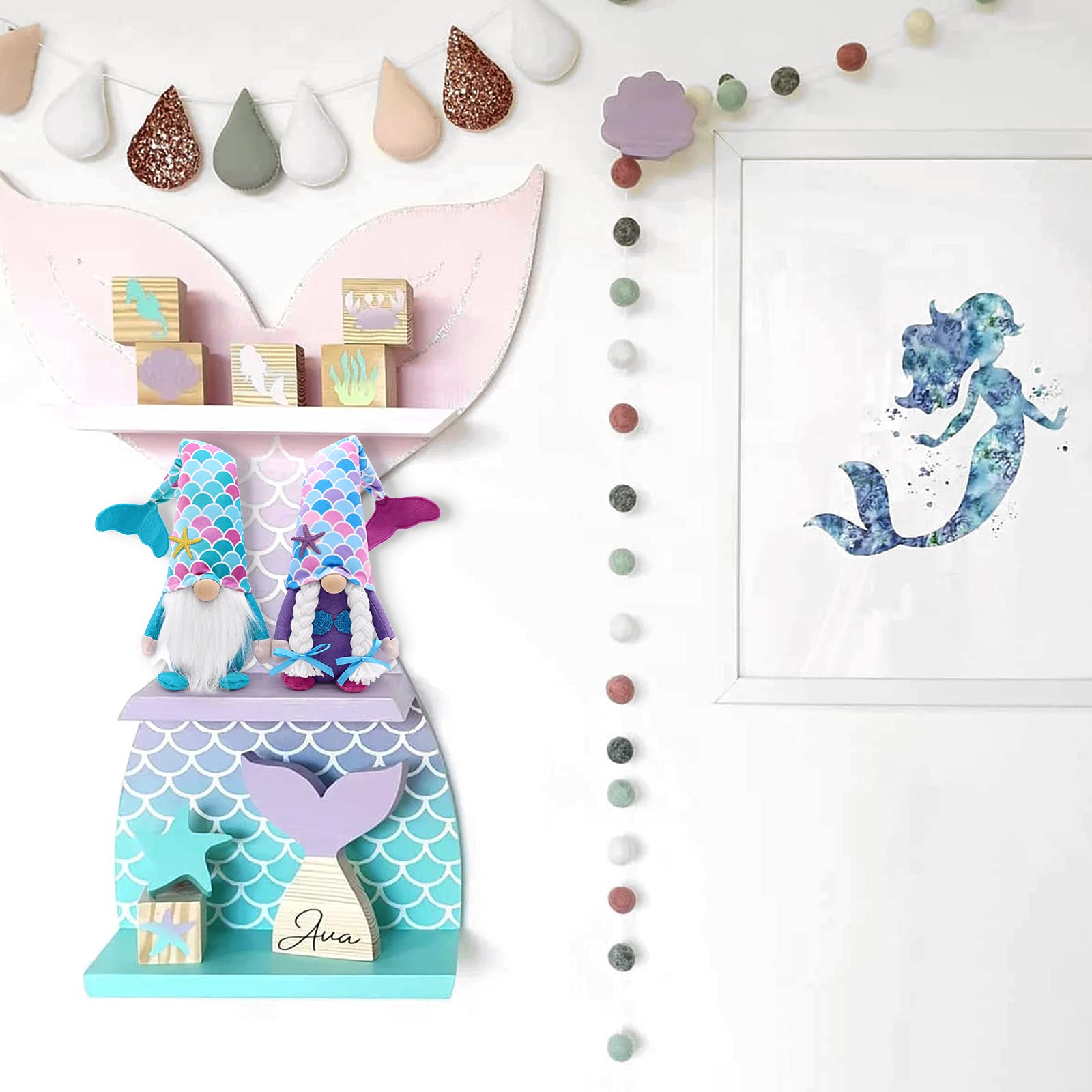 Upltowtme Mermaid Gnomes Couple Gnomes Christmas Birthday Gifts Beach Elf Dwarf Mermaid Handmade Scandinavian Home Ornaments Collections Farmhouse Decorations Set of 2