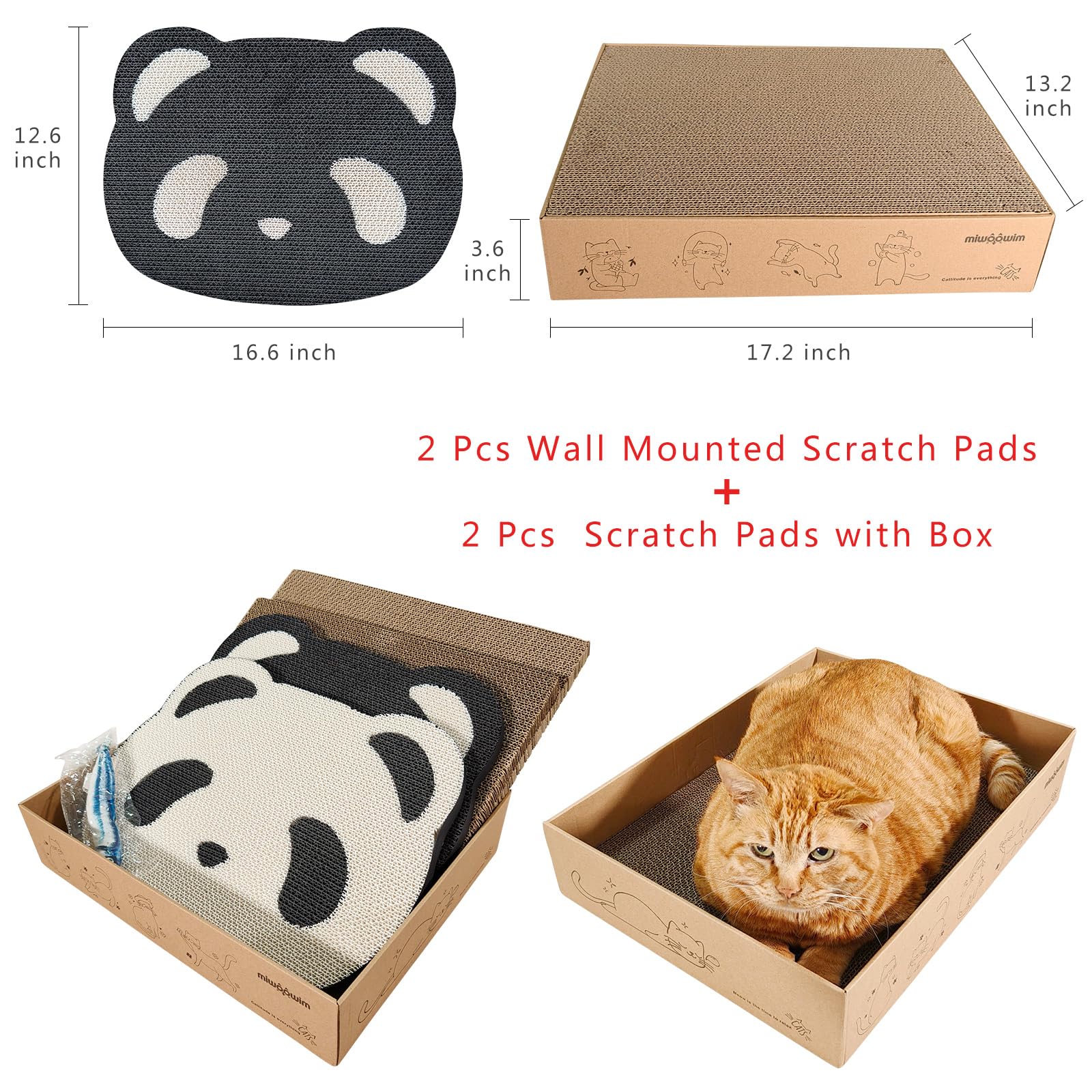 4 Packs in 1 Cat Scratcher Wall Mounted,2 PCS Cute Cat Scratch Pad with Box for Cats Nail File,Couch Protector Scratching Posts for Indoor Cats Adults Cat