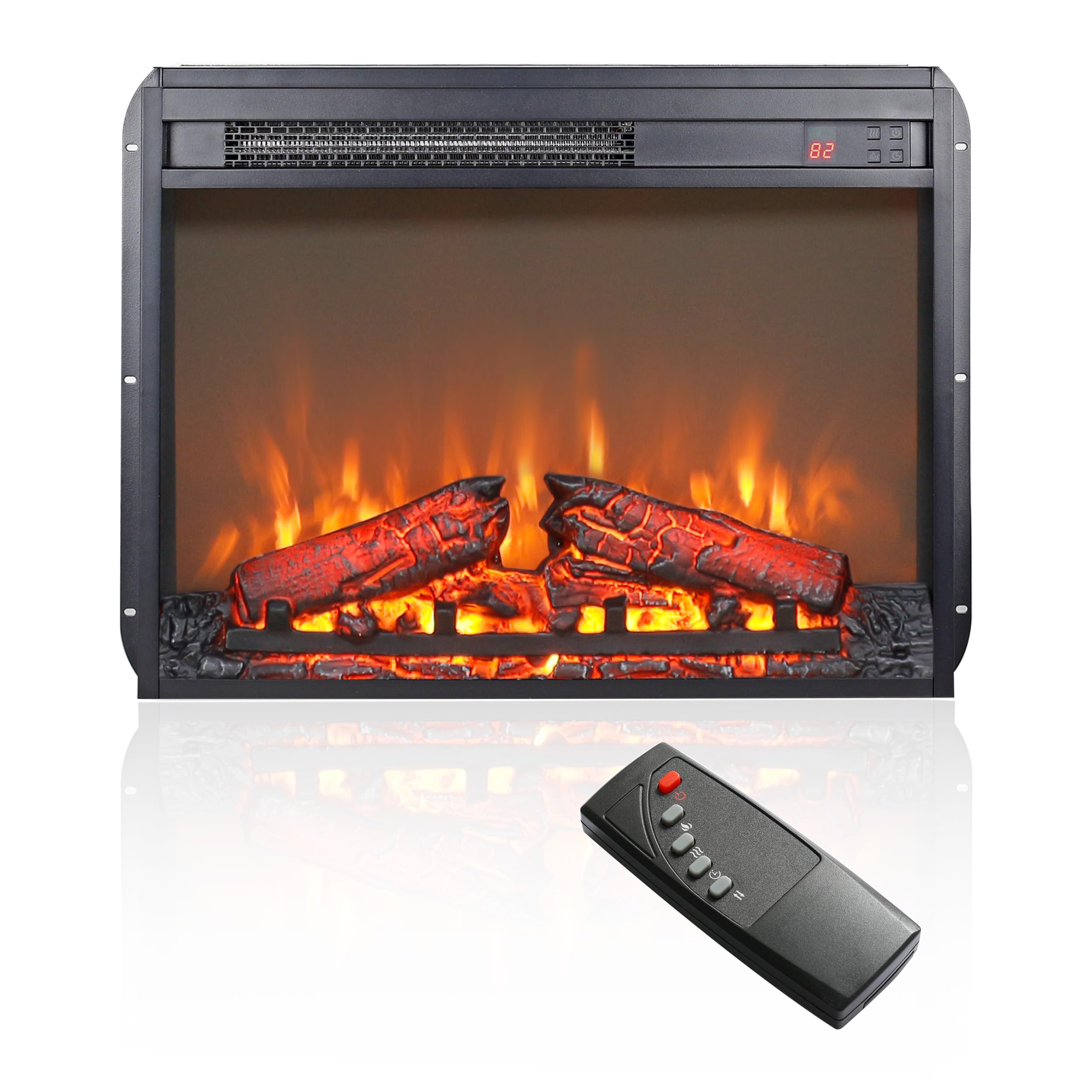 23 inches Ultra-Thin Electric Fireplace Insert with Realistic Flame - Remote Control and Overheating Protection