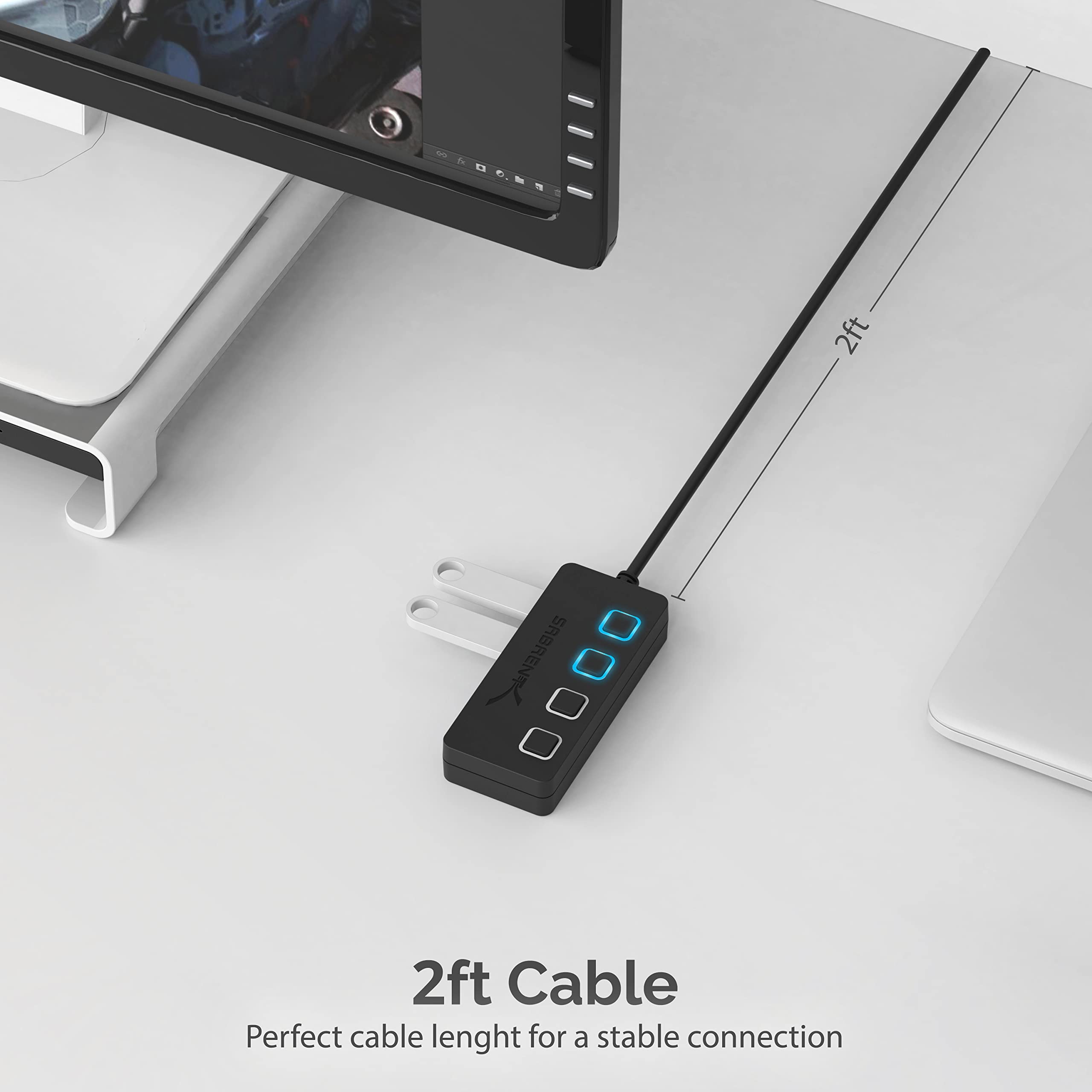 SABRENT 10 Ft 22AWG USB 3.0 Extension Cable - A-Male to A-Female in Black + 4-Port USB 3.0 Hub