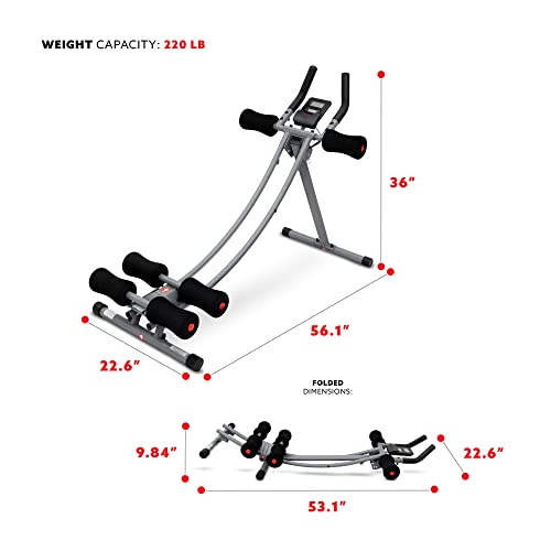 Sunny Health & Fitness Adjustable Waist Trainer Ab Roller with Elbow Support, Foldable Core Glider with Smooth Glide Wheels for Home Fitness, Crunches, and Glute Strengthening - SF-A022005