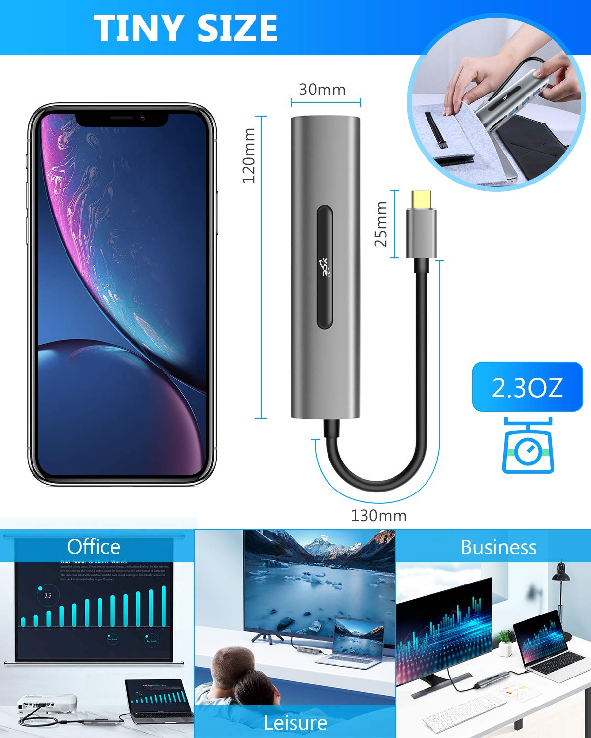 USB C Hub, 7 in 1 USB C to 4K HDMI Adapter with 100W Power Delivery, 3 USB 3.0 Ports, SD/TF Card Readers for MacBook/Pro/Air/iMac/iPad Pro and Type C Laptops Chromebook