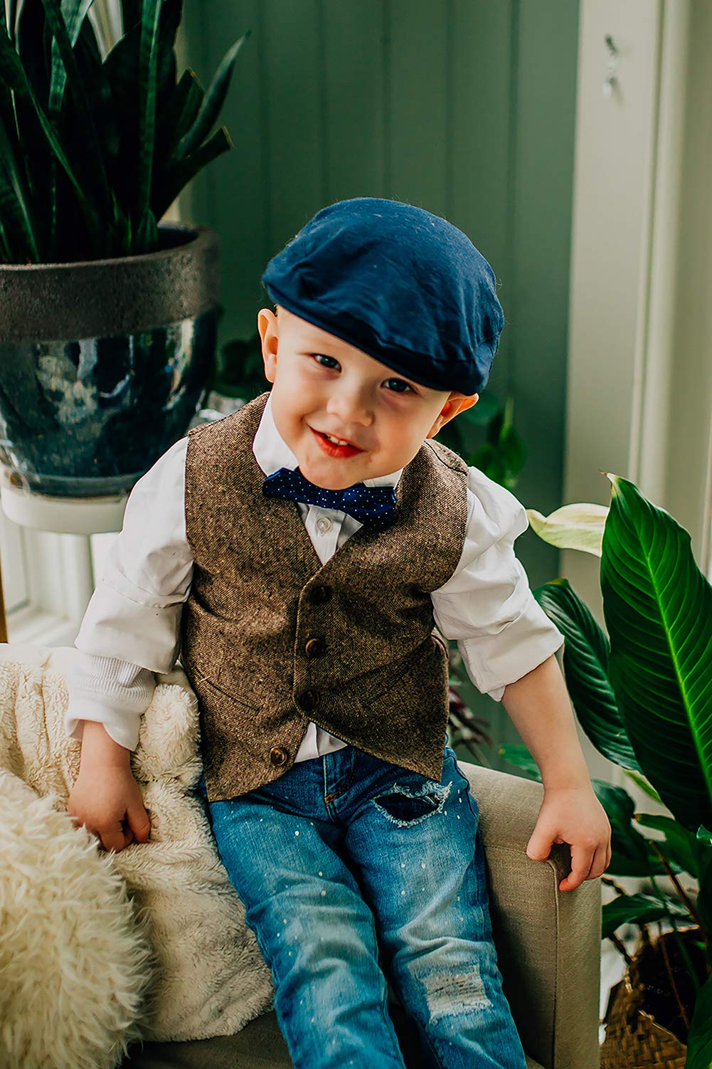 Born to Love Vest for Baby Toddler Kids Ring Bearer Pageboy Wedding Formal Herringbone Outfit Tan and Brown, 12 Years