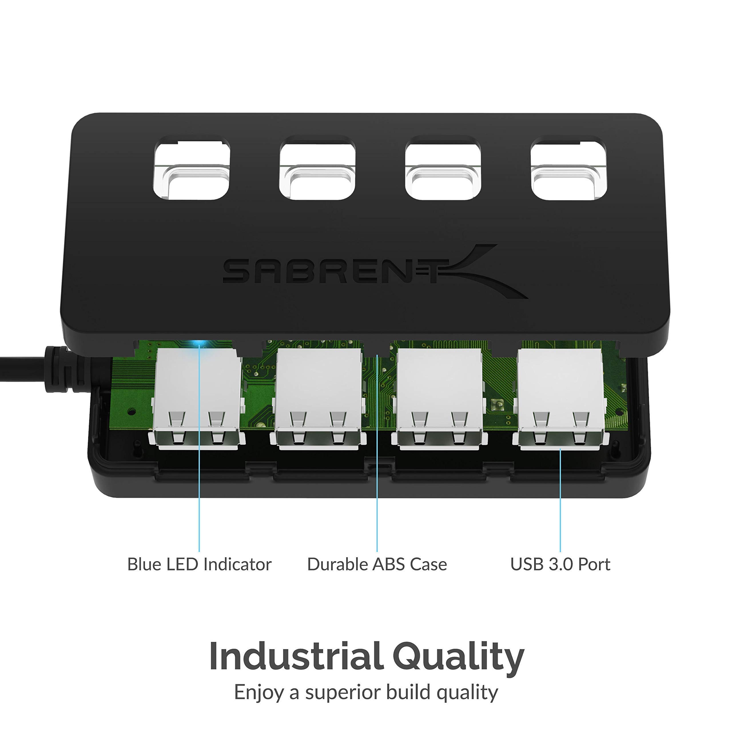 SABRENT 3 Ft 22AWG USB 3.0 Extension Cable - A-Male to A-Female in Black + 4-Port USB 3.0 Hub